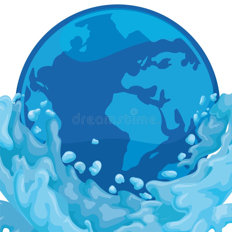 Water Splashes on a Blue Button with Globe in Cartoon Style, Vector ...
