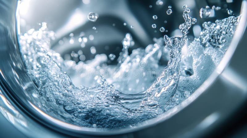 Dynamic Close-up of Water Splashes and Soap Foam Swirling Inside a ...