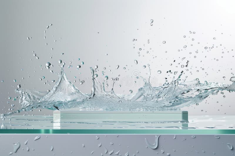 Empty Glass Platform with Water Effects Creating Splashes and ...