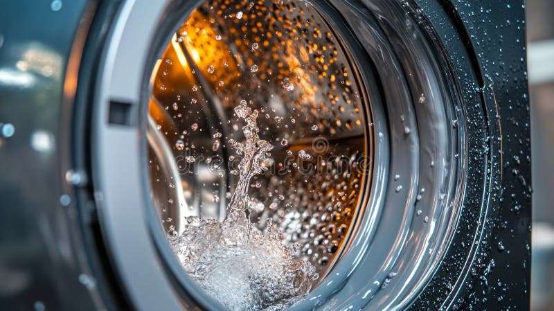 Water Splashes Inside Washing Machine Drum during Cycle in a Modern ...