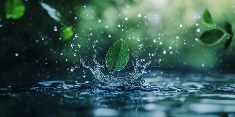 Water Splashes with Leaf Elements, Nature-inspired Clean Background ...
