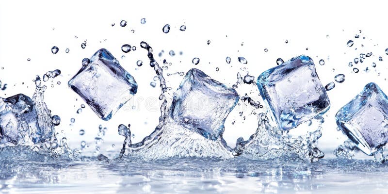 Water Splashes Outwards As Ice Cubes Collide with the Surface Stock ...