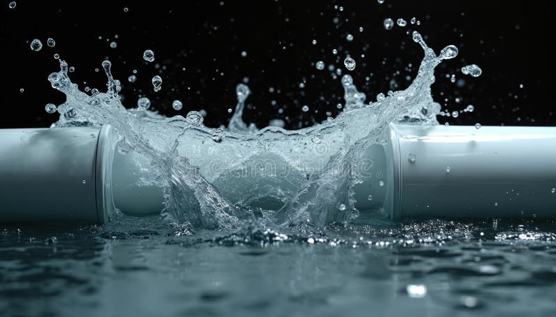 Water Splashes Over Grey Pipe with Black Backdrop. Clean Refreshing ...
