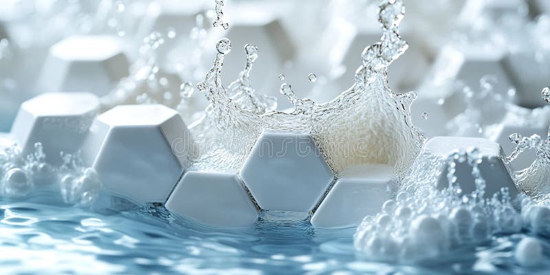 Water Splashes Over Hexagonal Structures Creating Dynamic Motion in a ...