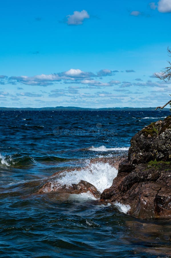 Water Splashes Over Rocks in Lake Vattern Motala Sweden Stock Photo ...