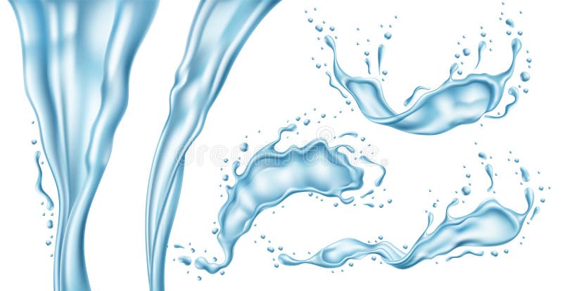 Water Splashes. Realistic Blue Liquid Splashes, Flying Drops and Jets ...