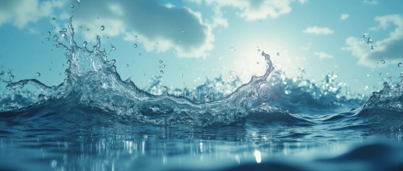 Water Splashes in a Serene Ocean Setting As Sunlight Glimmers on the ...