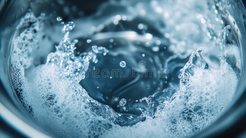 Water Splashes and Soap Foam Swirl Energetically in a Washing Machine ...
