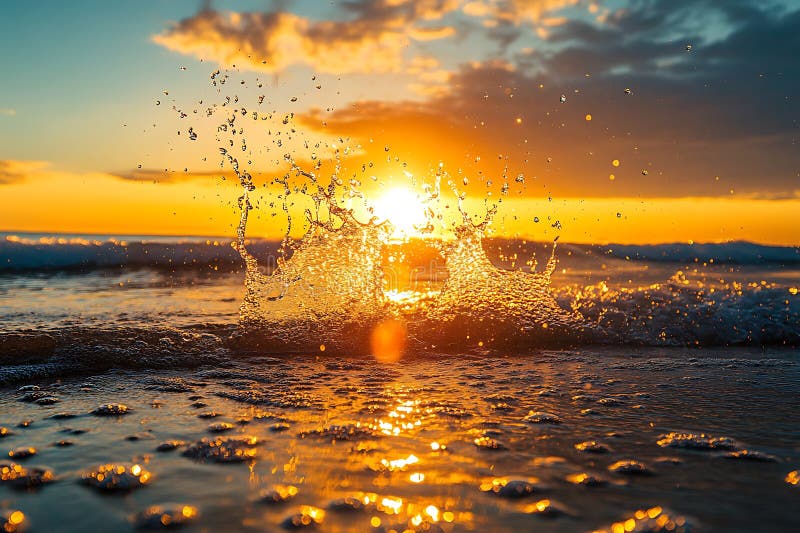 Water Splashes at Sunset stock illustration. Illustration of coast ...