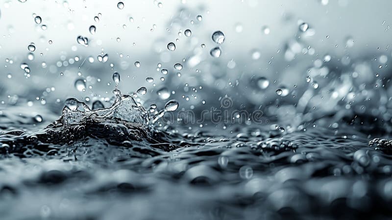 A Splash of Water in the Air with Raindrops Falling on the Ground Stock ...