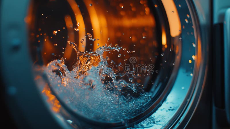 Water Splashes in a Washing Machine during a Laundry Cycle in a Home ...