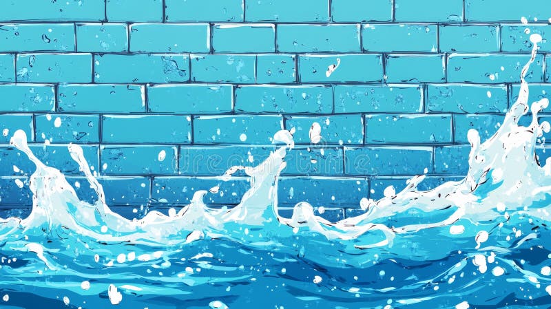Water Splashing Against Blue Brick Wall Background Stock Image - Image ...
