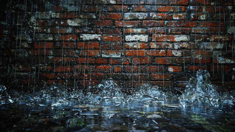 Water Splashing Against an Old Brick Wall Stock Image - Image of design ...