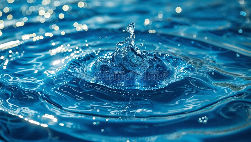 Water Splashing and Creating Concentric Ripples on Blue Surface Stock ...