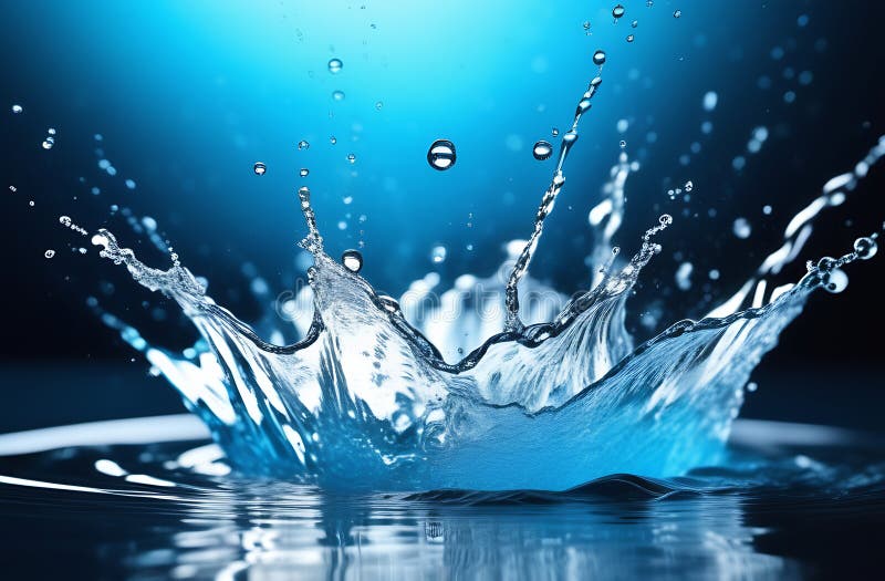 Water Splashing in Crown Shape Over Aqua Surface. Blue Clean Liquid ...