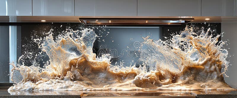 Water Splashing Dramatically in a Modern Kitchen during Cooking ...