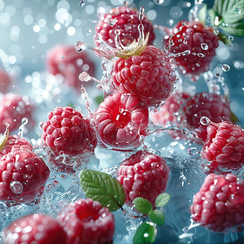 Water Splashing on Fresh Raspberries Stock Illustration - Illustration ...