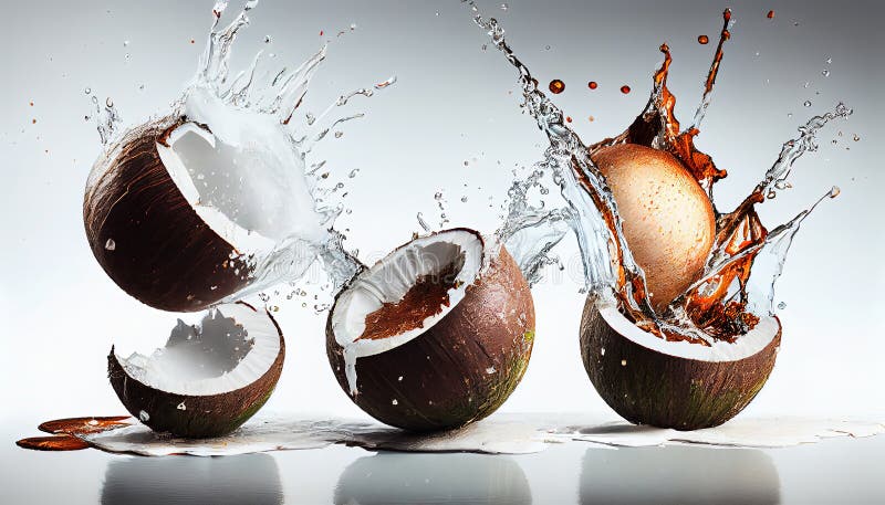 Water Splashing on Group of Delicious Fresh Coconut Fruit on White ...