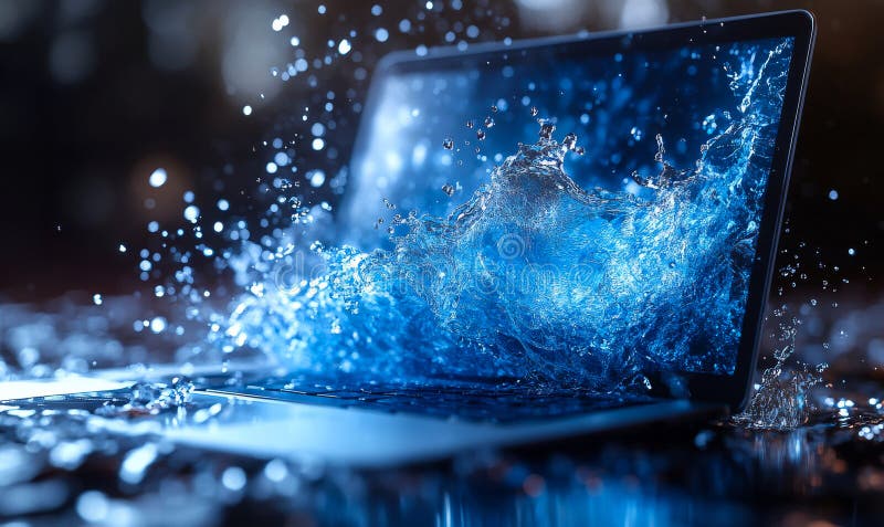 Water Splashing from a Laptop Screen Stock Image - Image of modern ...