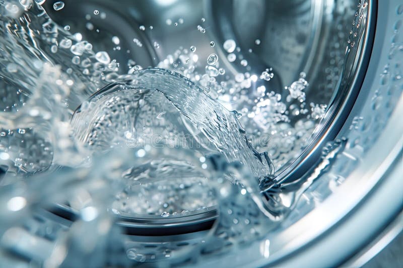 Water Splashing Out of the Washing Machine Drum, in a Closeup View ...