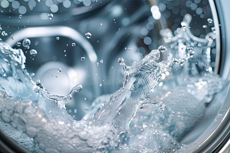 Water Splashing Out of the Washing Machine Drum, in a Closeup View ...