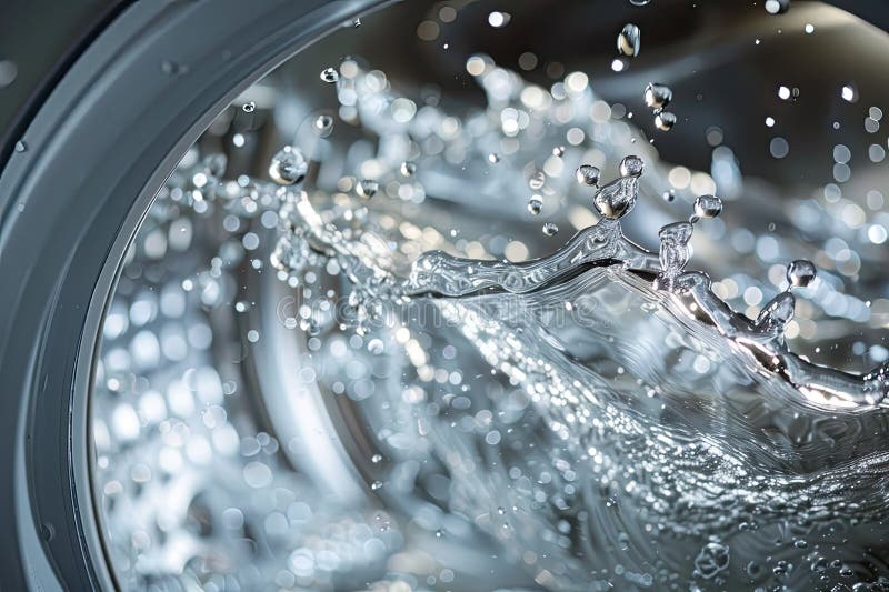 Water Splashing Out of the Washing Machine Drum, in a Closeup View ...