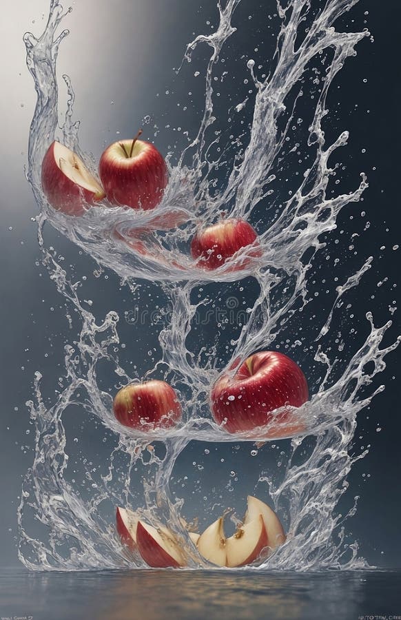 Water Splashing Over Apples. Stock Illustration - Illustration of ...