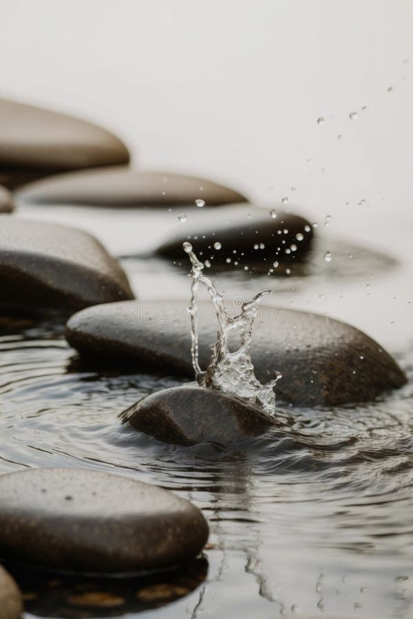 Water Splashing Over Smooth Brown Rocks in a Stream. Stock Photo ...