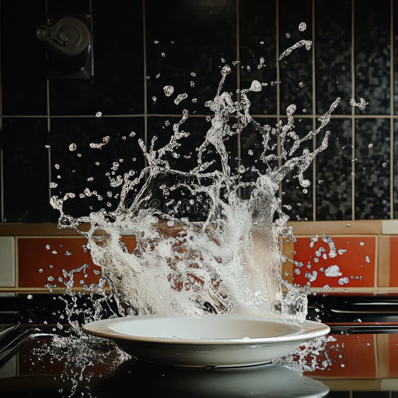 Water Splashing from a Plate in a Modern Kitchen during Daylight Stock ...