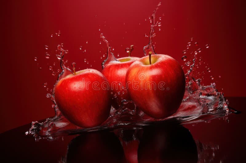 Water Splashing on Red Apples Over Red Background. Generative AI Stock ...