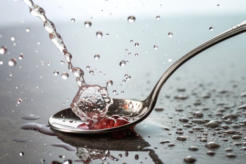 "Water Splashing in a Spoon with Fresh Water Drops Stock Illustration ...