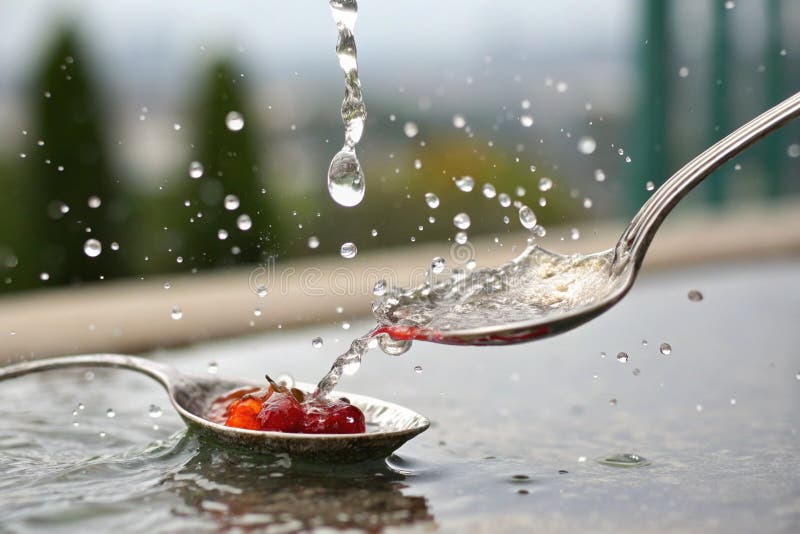 "Water Splashing in a Spoon with Fresh Water Drops Stock Illustration ...