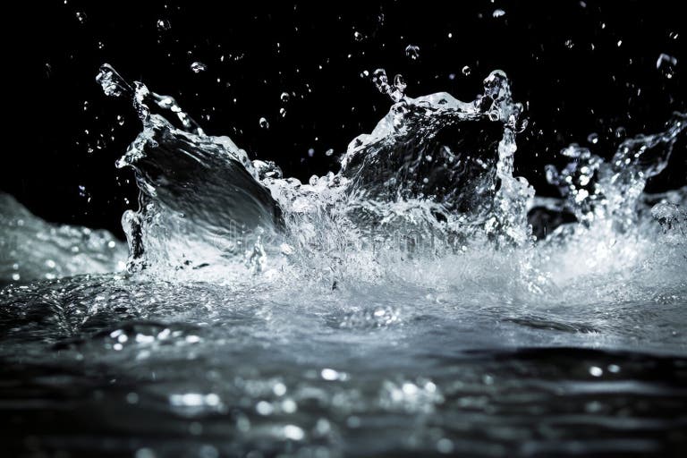 Water Splashing Upwards with Drops on Black Background Stock ...