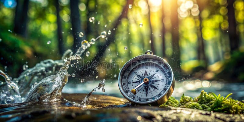 Water Splatterd on Top of a Compass in a Forest High Quality Details ...