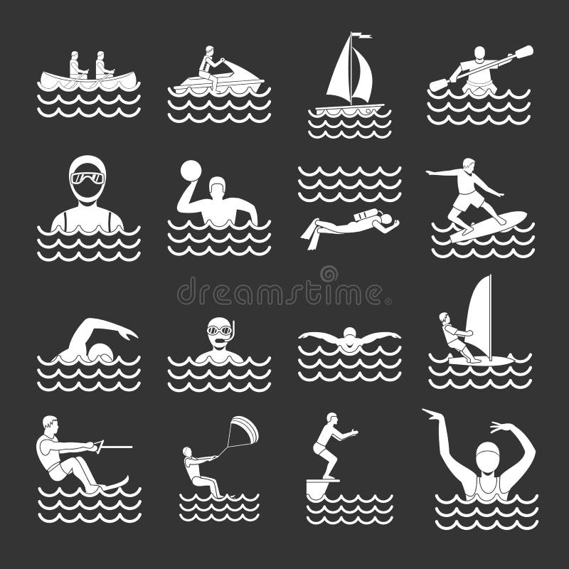 Water Activities Icon Set, Flat Style Stock Vector - Illustration of ...