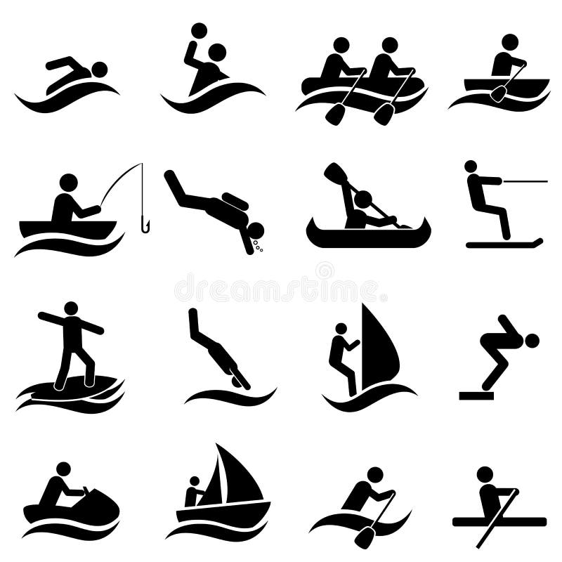 Water sports icon set stock vector. Illustration of kayak - 32077339