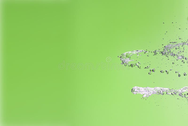 Water and Spray with Drops on the Left Side on a Green Background Stock ...