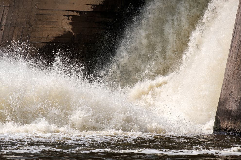 Water Spray and Foam from Falling through a Lock in a Dam on the River ...