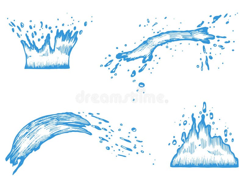 Water Spray Pattern Hand-drawn Monochrome Vector. Isolated on White ...