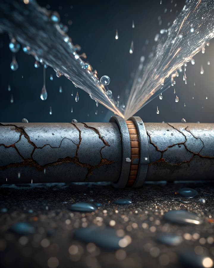 Leaking Pipe. Water Spray and Damage Stock Photo - Image of iron, water ...