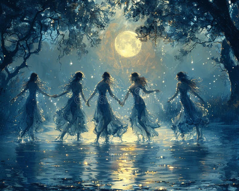 Water Sprites Dancing in a Moonlit Pool Stock Photo - Image of fantasy ...