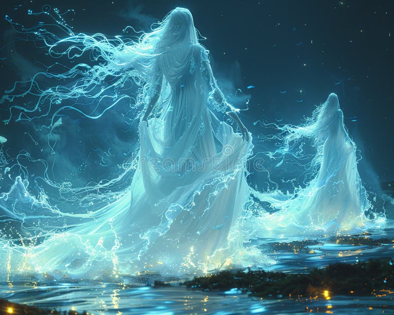 Water Sprites Dancing in a Moonlit Pool Stock Image - Image of vivid ...