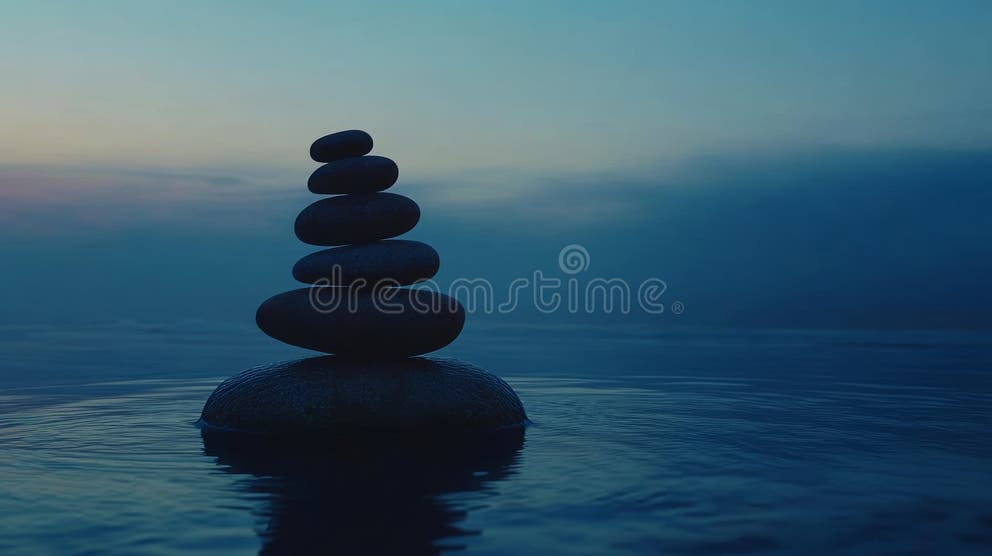 On Water, a Stack of Smooth Stones is Arranged in a Balanced Formation ...