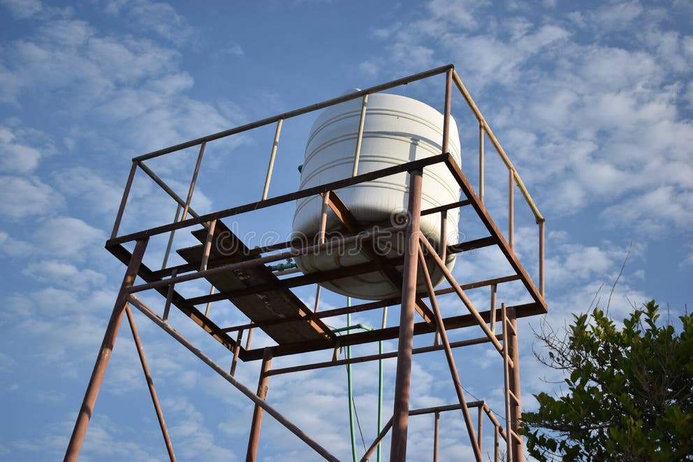 Water Storage Container on a Small Tower Stock Photo - Image of ...