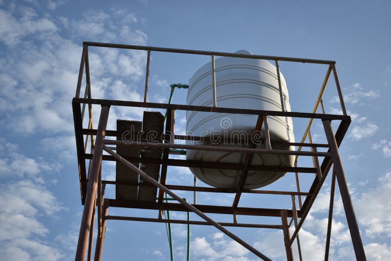Water Storage Container on a Small Metalframe Tower Stock Photo - Image ...