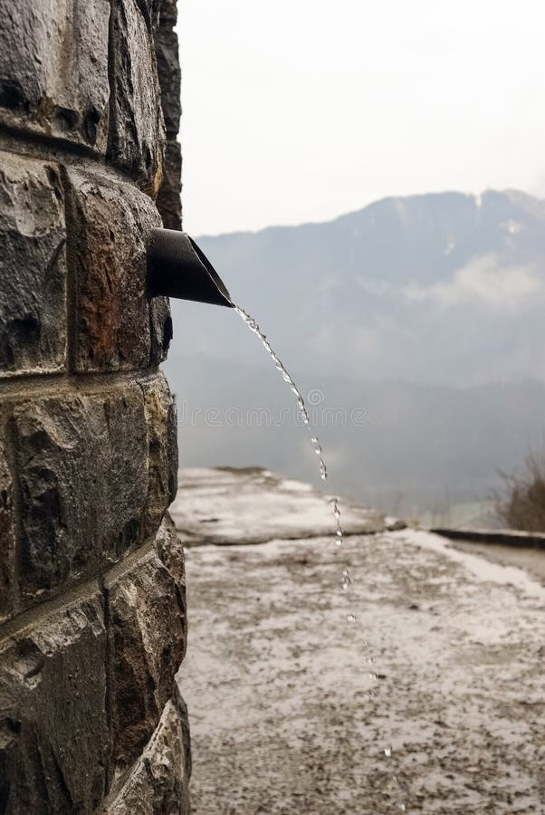 Water Stream and Cloudy Mountain on Background Stock Image - Image of ...
