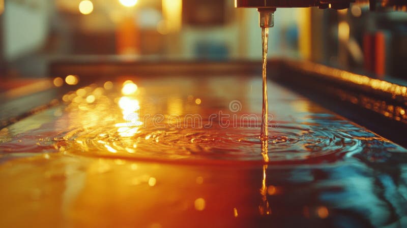 Water Stream Falling into Golden Liquid Surface Stock Illustration ...