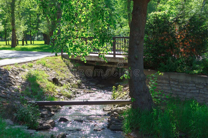 Stream and Footbridge in the Park Stock Image - Image of outdoor ...