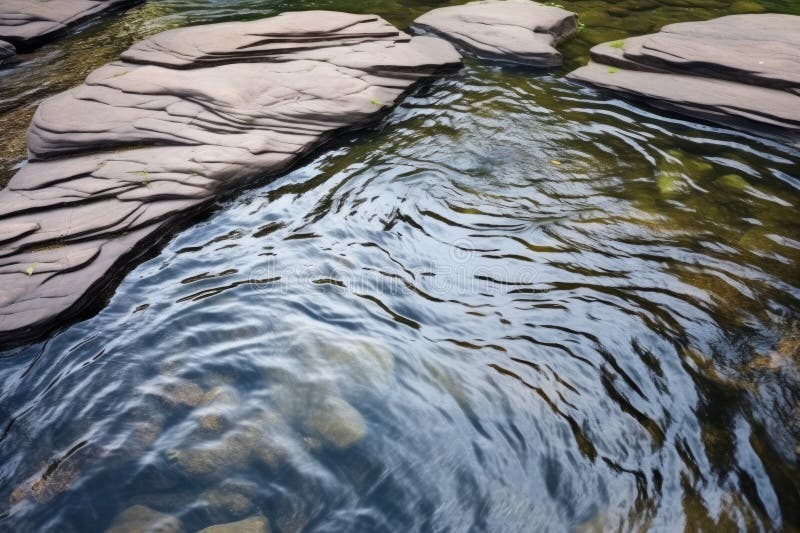 Water Stream Ripples Forming on a Flat Rock Surface Stock Image - Image ...