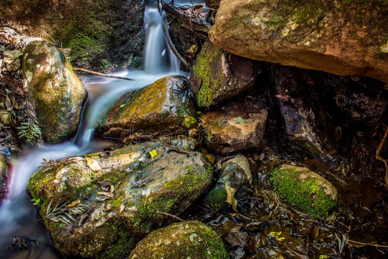 Water Stream Running Over Rocks Stock Image - Image of waterfall, leaf ...